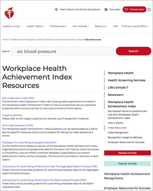 Workplace Health Achievement Index (American Heart Association Index ...